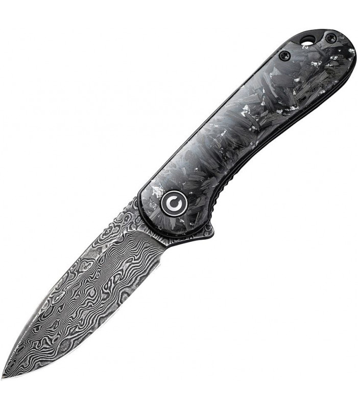 Elementum - Silver Shred Carbon Fiber - Damascus Blade